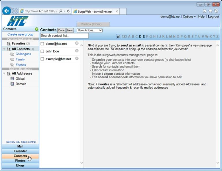 SurgeWeb Contacts | Web-Based Email | HTC | Waterloo IL