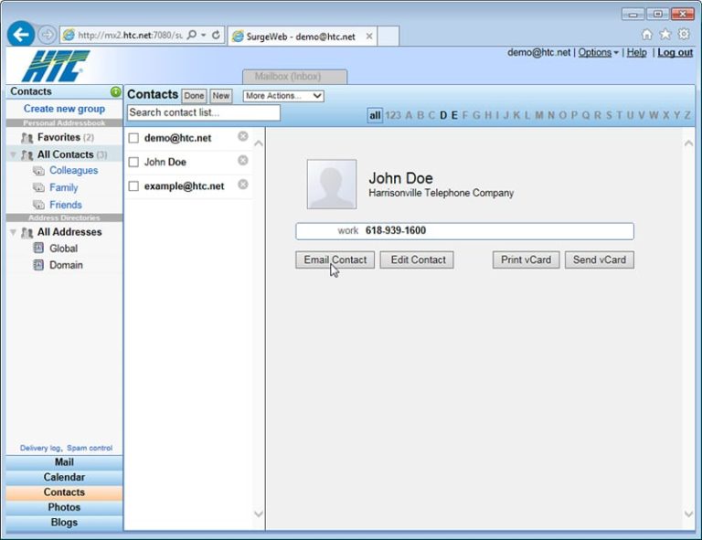 SurgeWeb Contacts | Web-Based Email | HTC | Waterloo IL